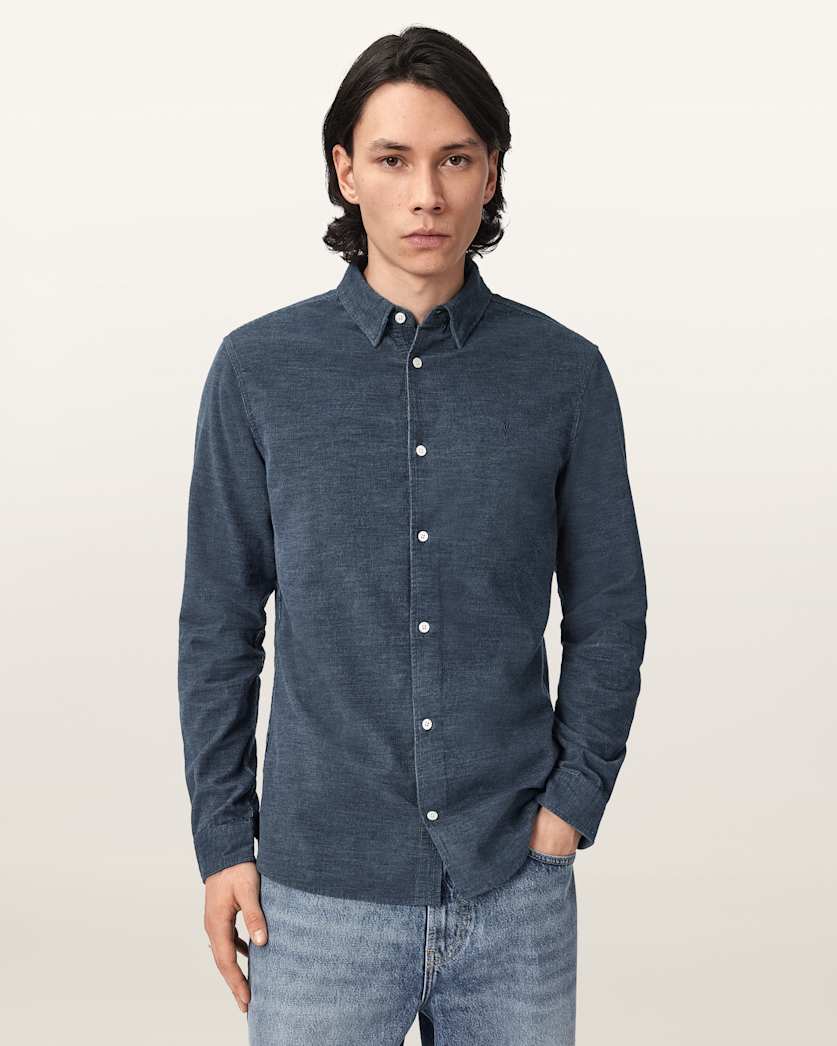 Lorella Textured Ramskull Shirt MOONSTONE BLUE | ALLSAINTS Canada